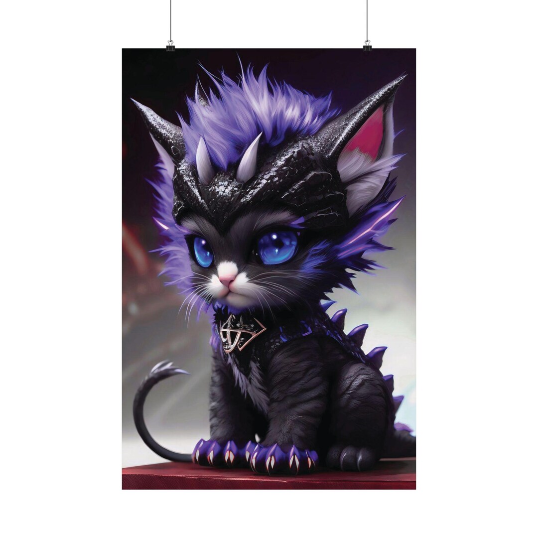 Cat Poster Matte Vertical Poster Black Kitty Dragon Electro Punk Art ...