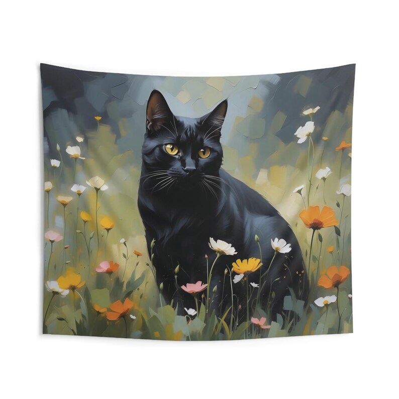 Cat Tapestry Cottagecore Cat Cottage Core Art Black Cat Decor Wild ...