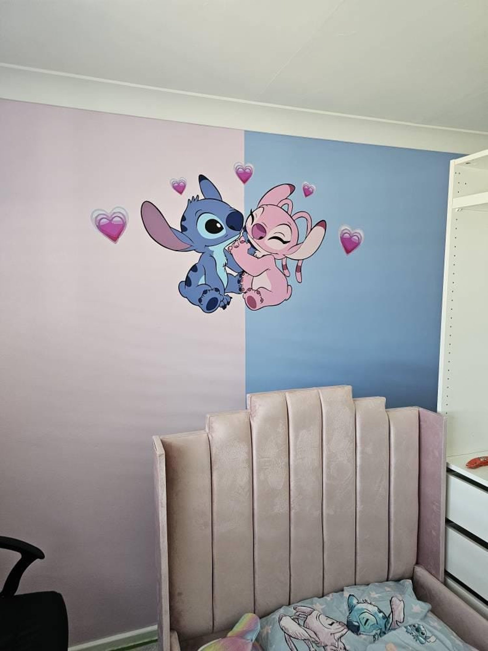 Stitch & Angel Vinyl Wall Graphic, Bedroom Decor, Nursery Wallpaper ...