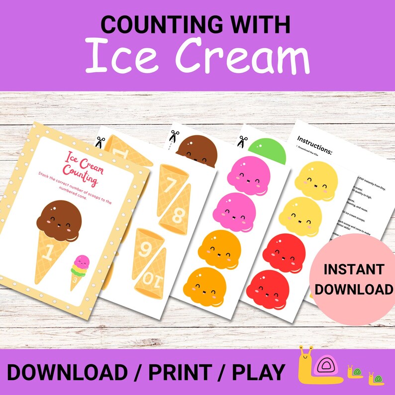 Printable Ice Cream Counting Activity for Toddlers | Preschool Math ...