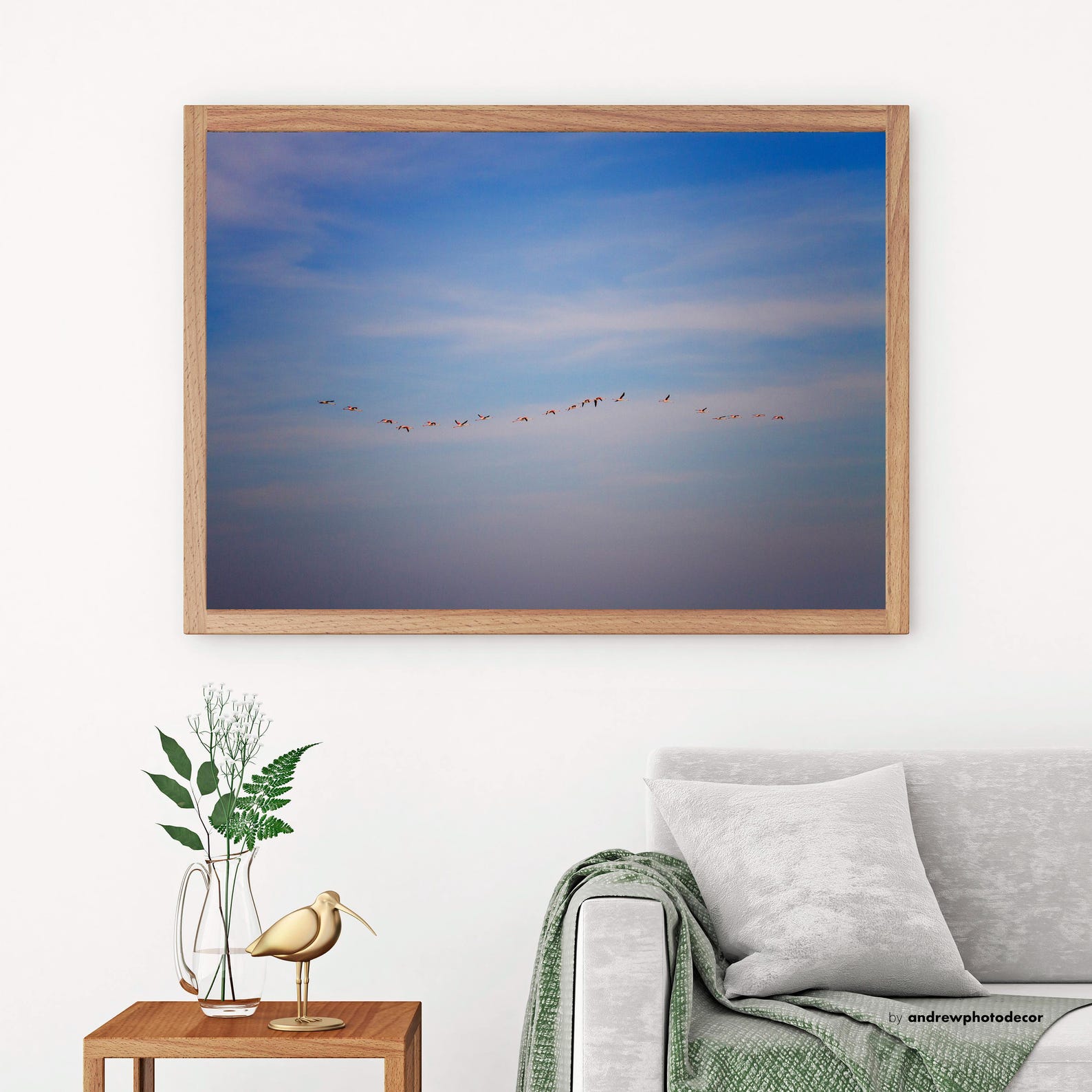 Art Print of a Magical Flight of Flamingos at Sunset, Wall Art ...