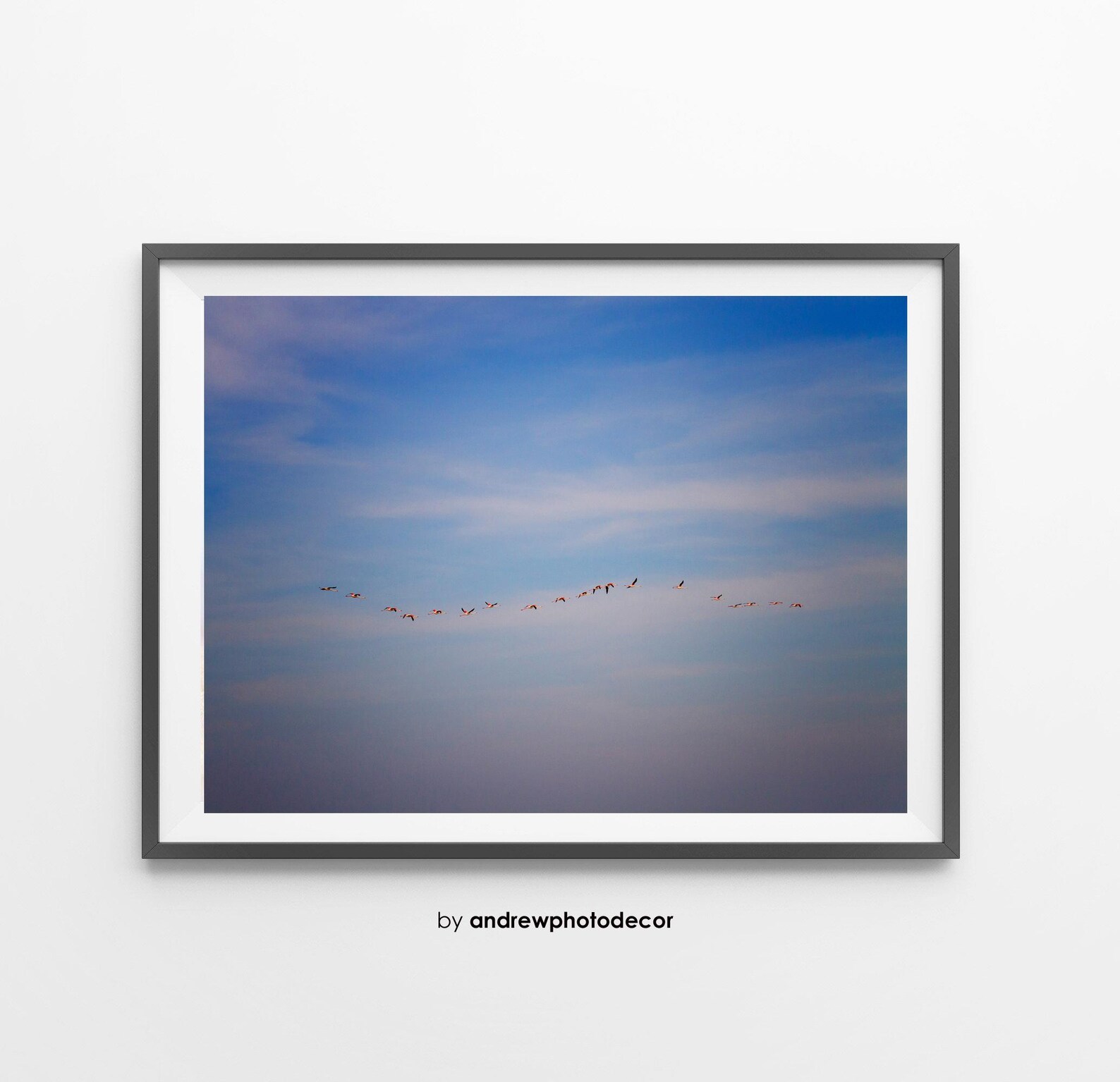 Art Print of a Magical Flight of Flamingos at Sunset, Wall Art ...