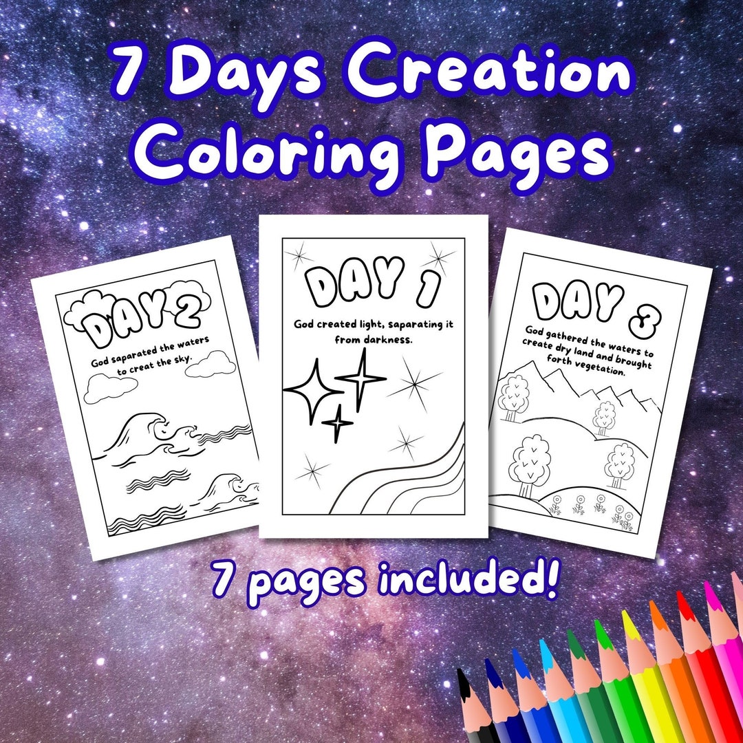 Coloring Pages 7 Days Creation, Printable Bible Activity, Coloring ...