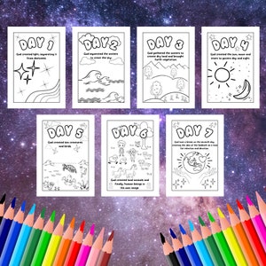 Coloring Pages 7 Days Creation, Printable Bible Activity, Coloring ...