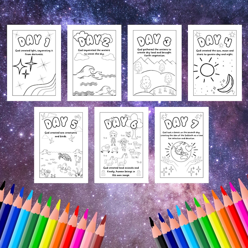 Coloring Pages 7 Days Creation, Printable Bible Activity, Coloring ...