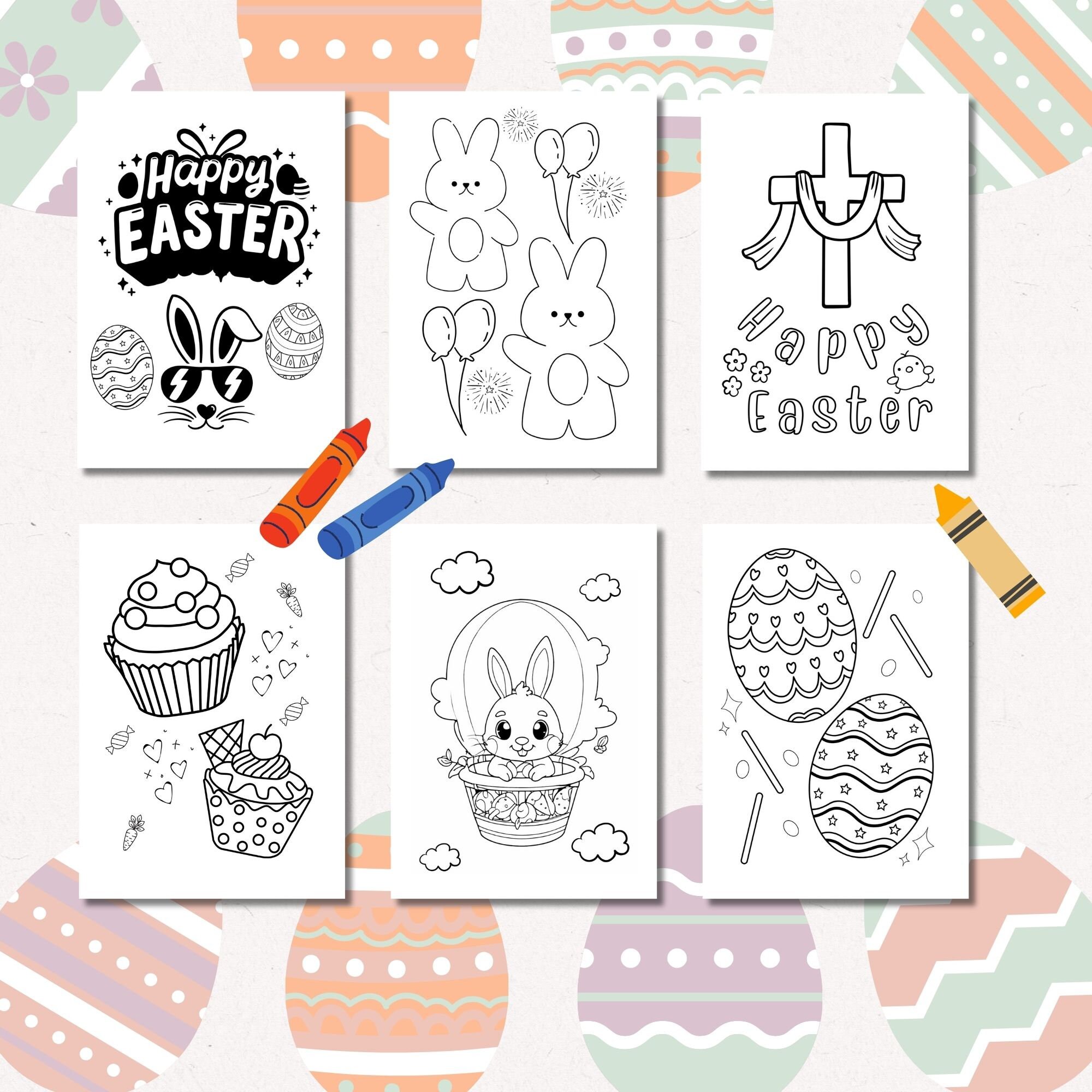 Easter Coloring Page Set, Instant Download, Easter Springtime Kids ...