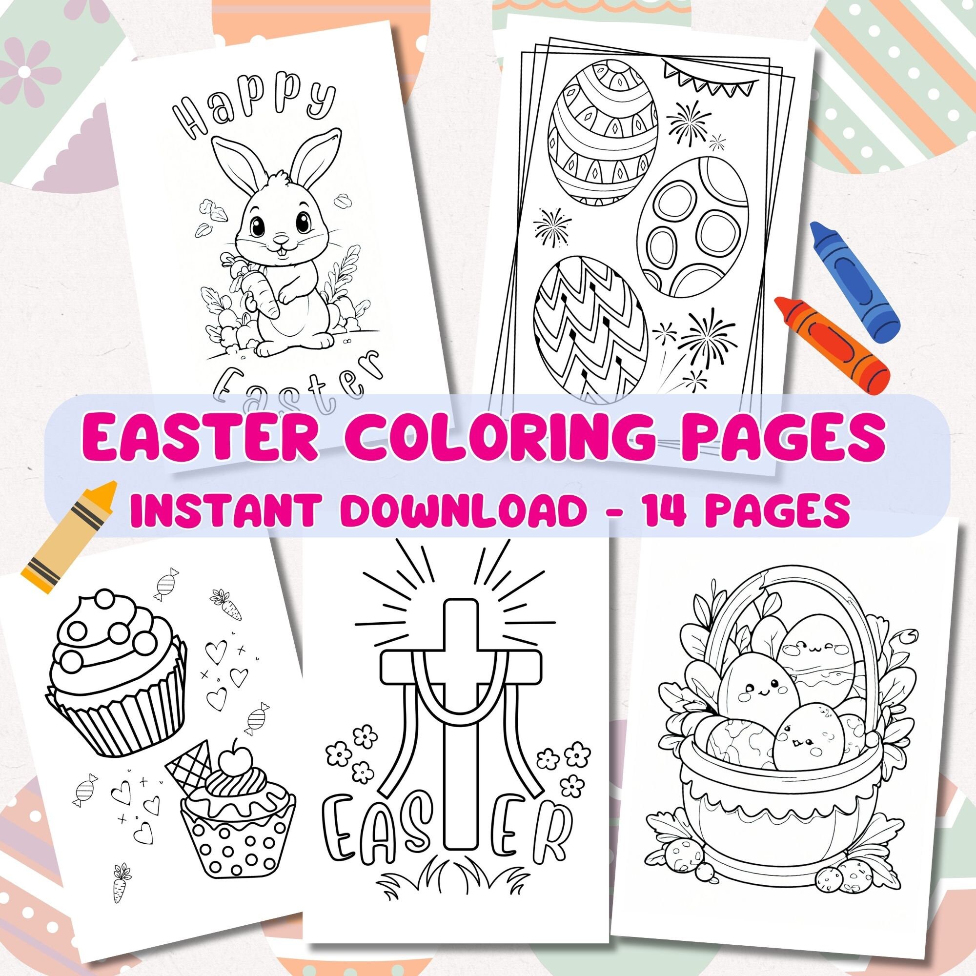 Easter Coloring Page Set, Instant Download, Easter Springtime Kids ...