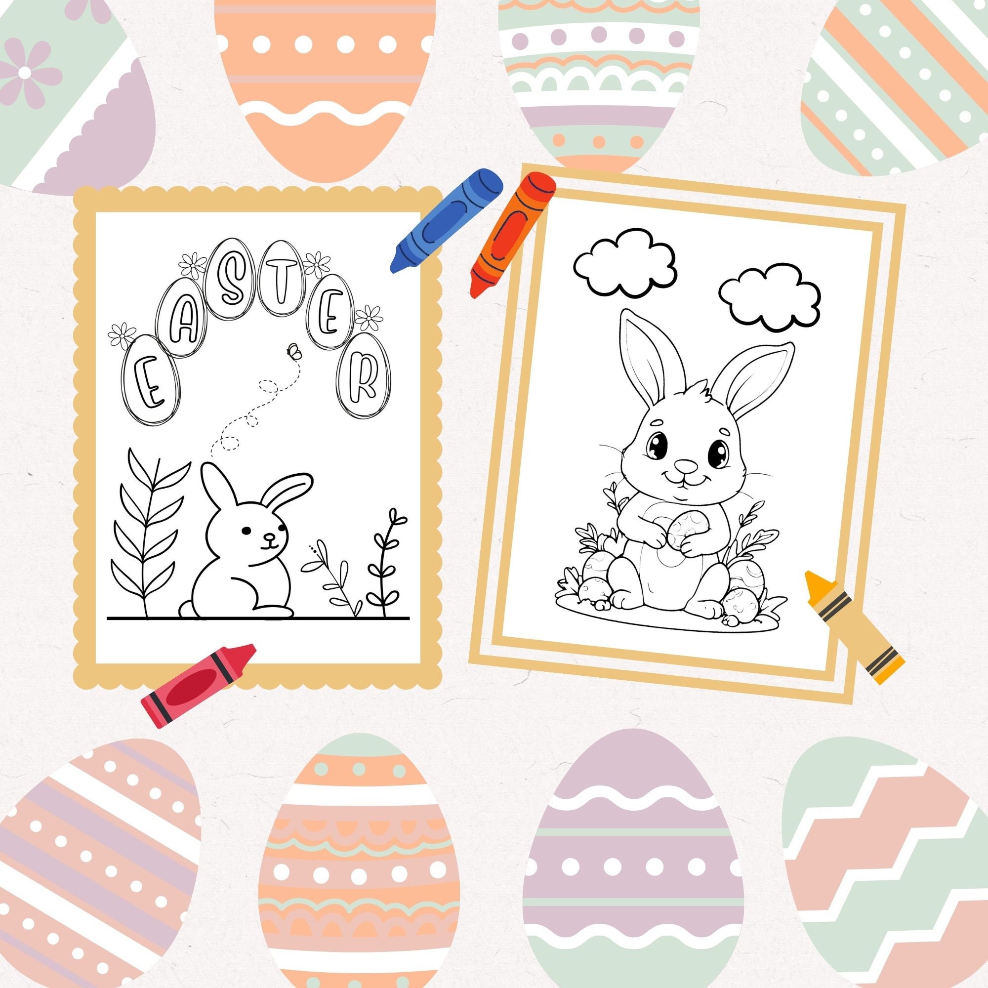 Easter Coloring Page Set, Instant Download, Easter Springtime Kids ...