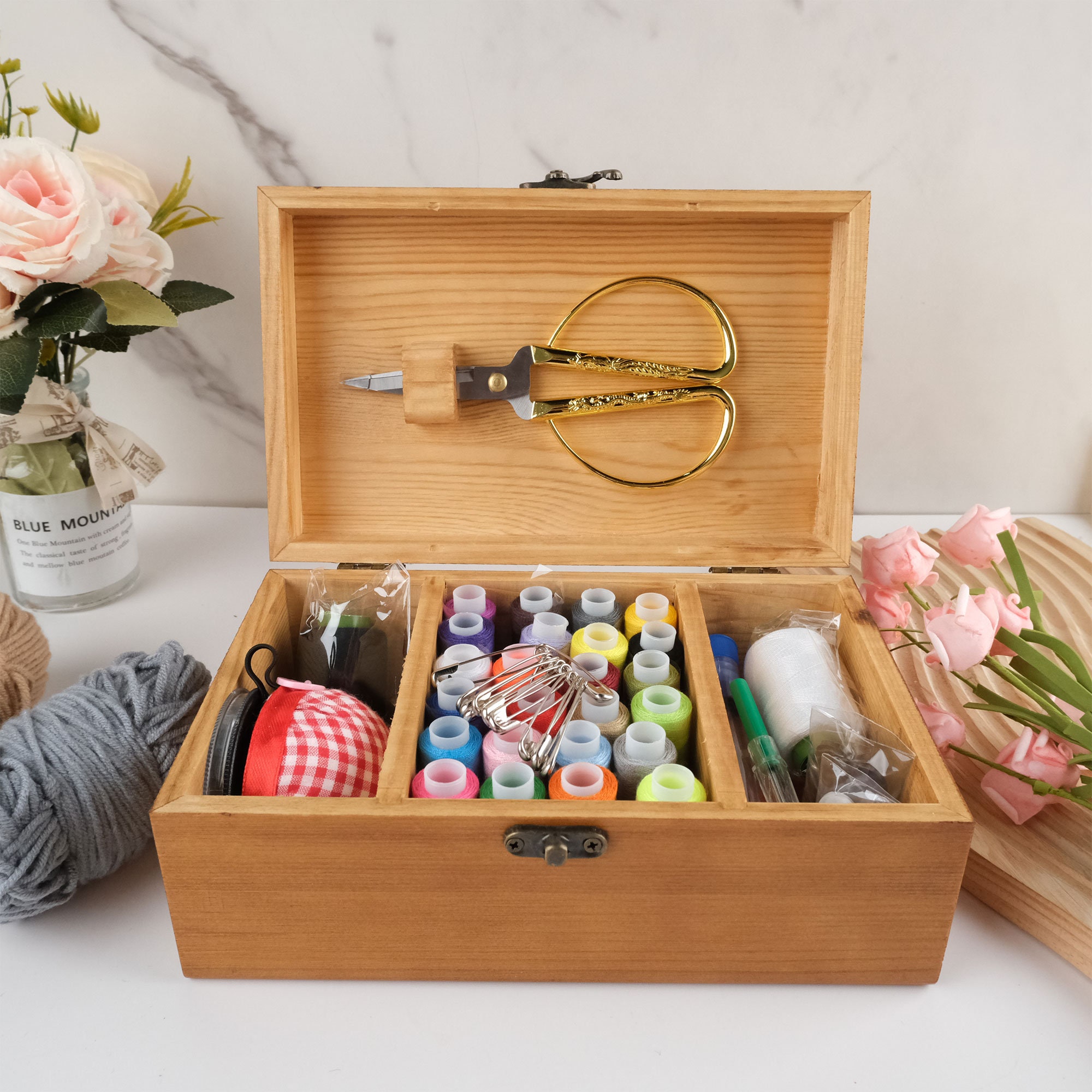 Solid Wood Sewing Kit, Vintage Sewing Box, Emergency Sewing Kit, Sewing ...