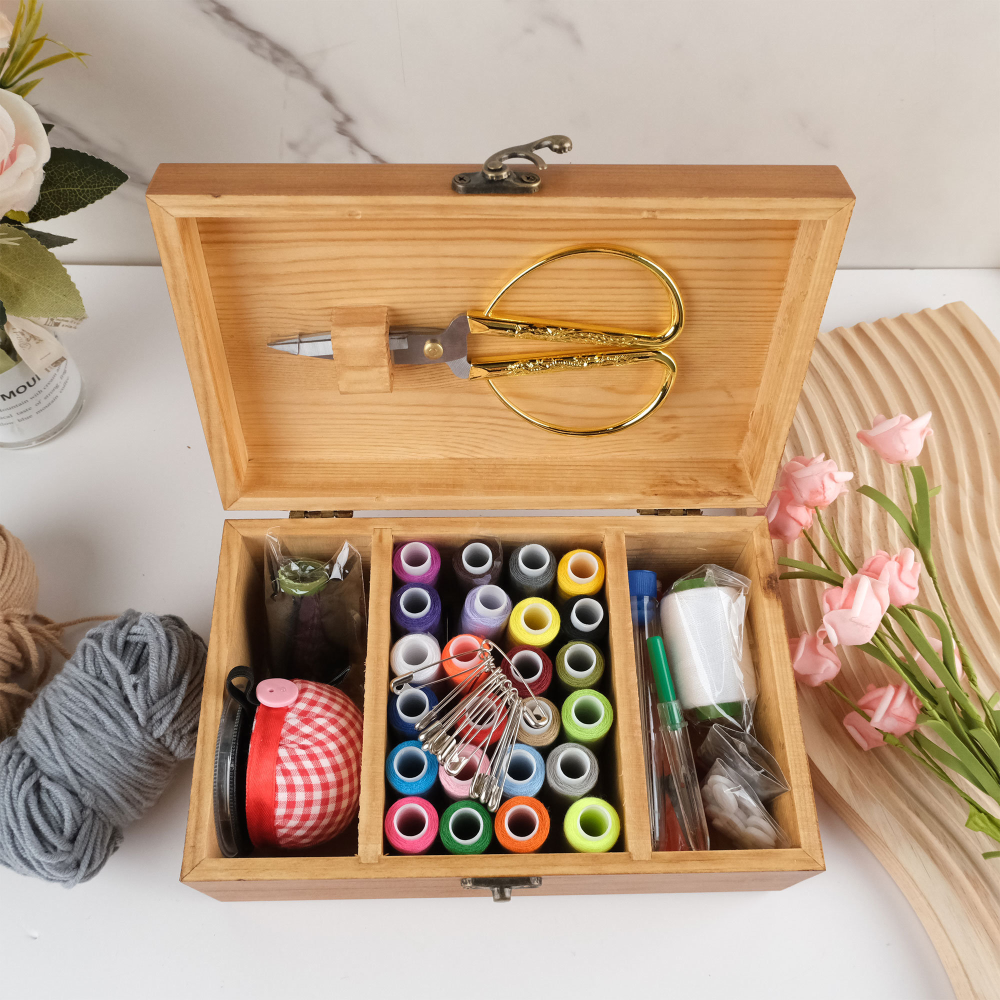 Solid Wood Sewing Kit, Vintage Sewing Box, Emergency Sewing Kit, Sewing ...