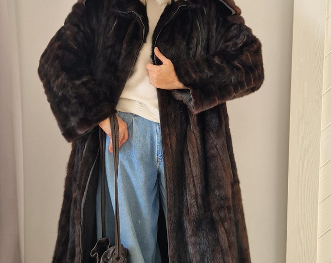 XL XXL Big Unique Genuine Beautiful Natural Mink Long Fur Dark Brown ...