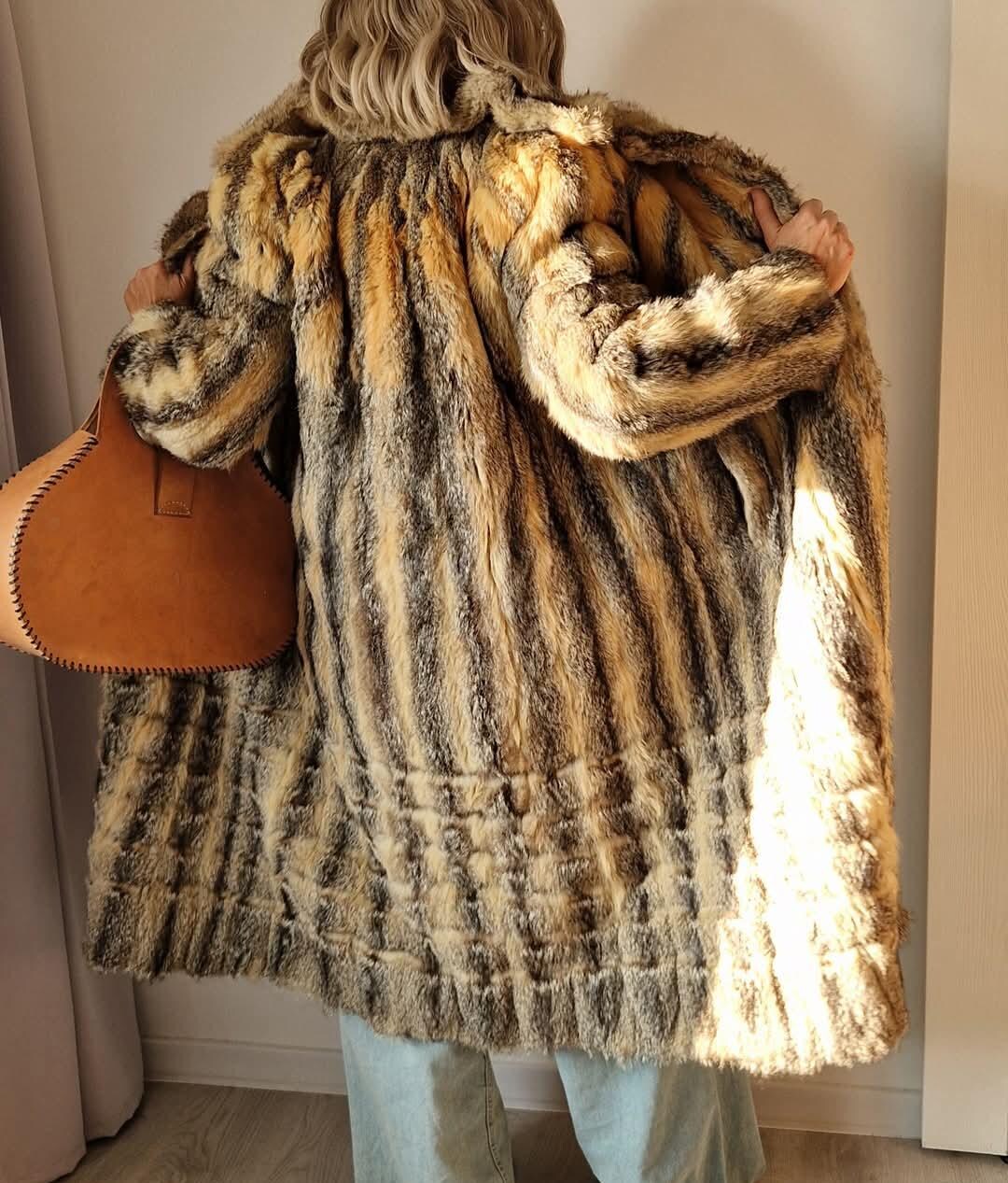 S M Natural Canadian Fox Fur Coat, Long Fox Fur Coat, Colorful Fox Fur ...