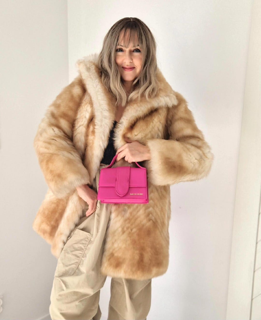 S M Beautiful Mouflon Fur Shearling Vintage Coat Wool Jacket Real ...