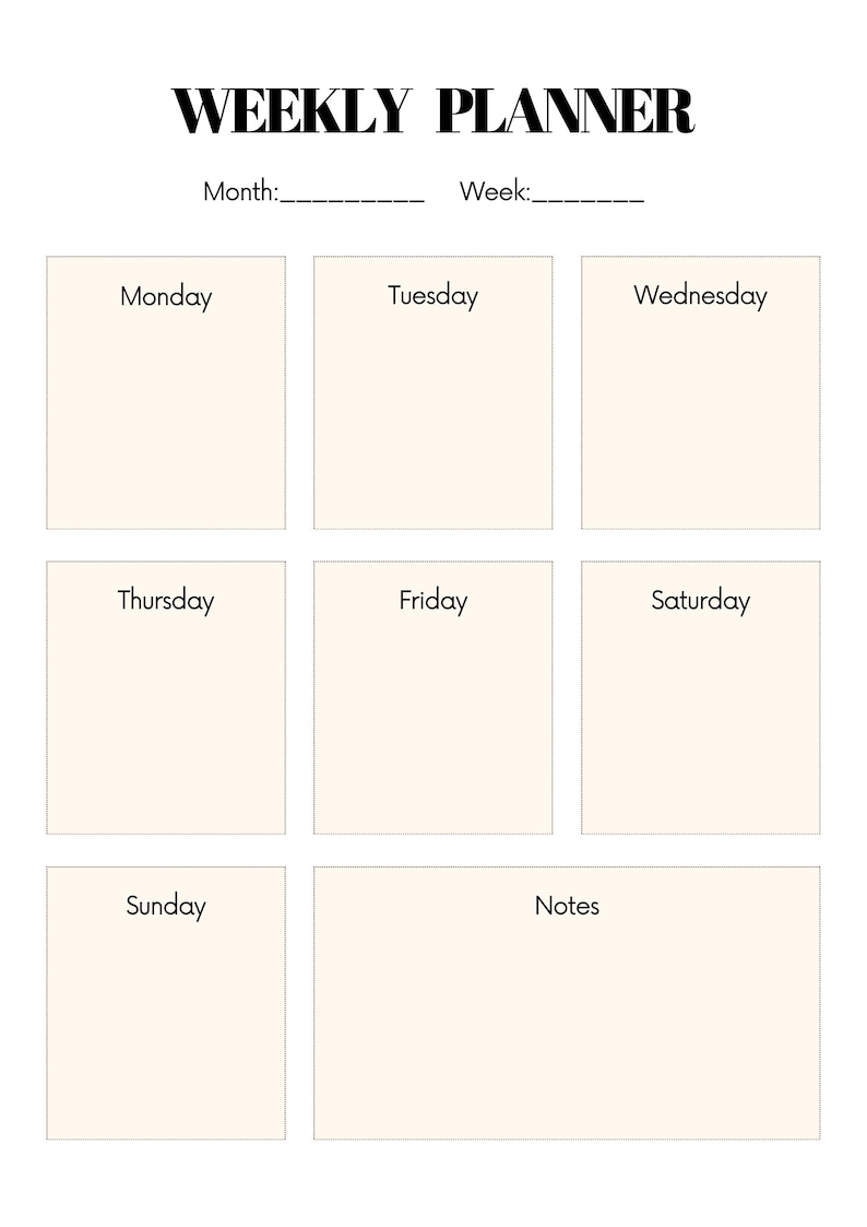 Weekly Planner Printable Landscape, Minimalist Weekly Schedule, Week at ...