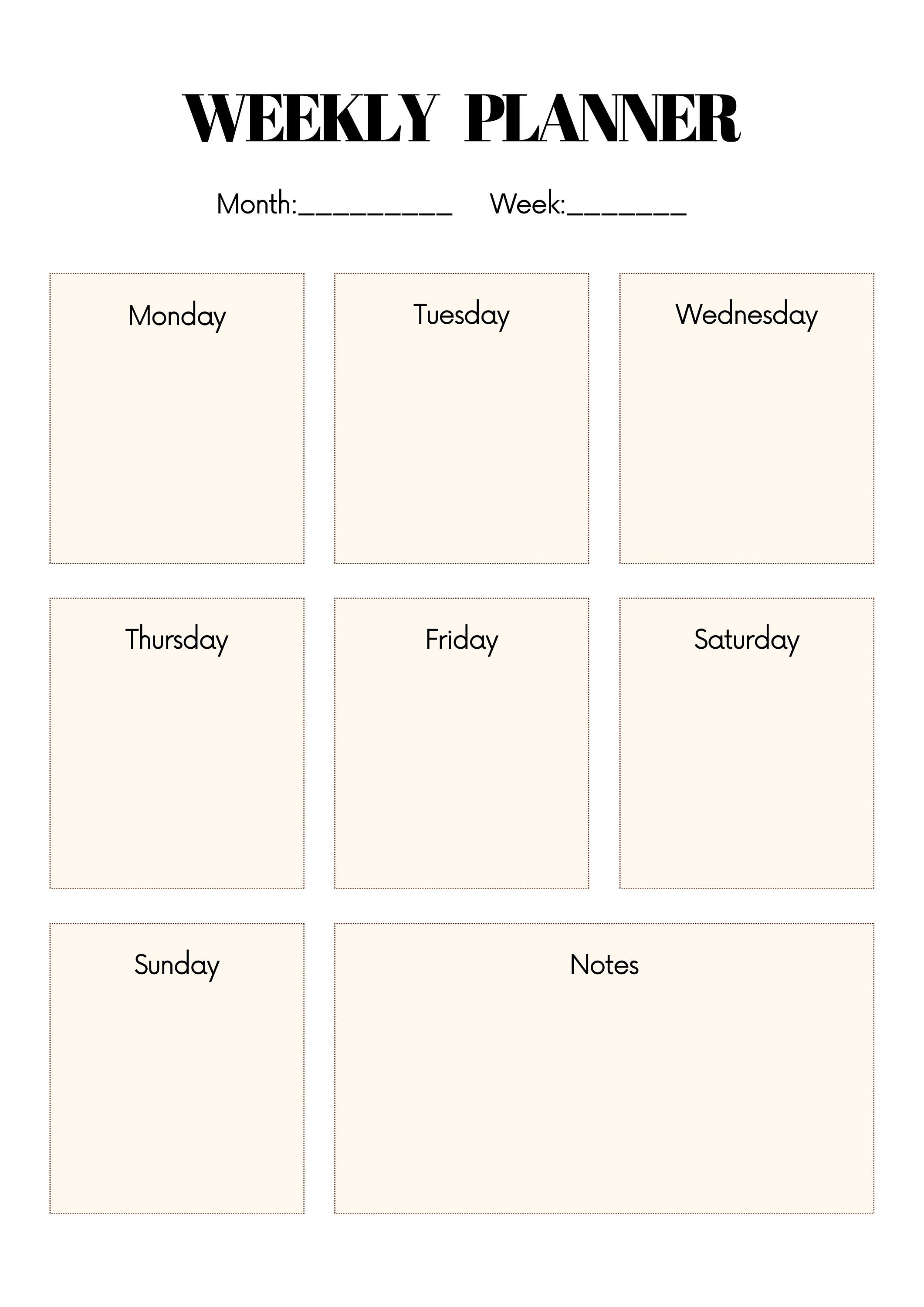 Weekly Planner Printable Landscape, Minimalist Weekly Schedule, Week at ...