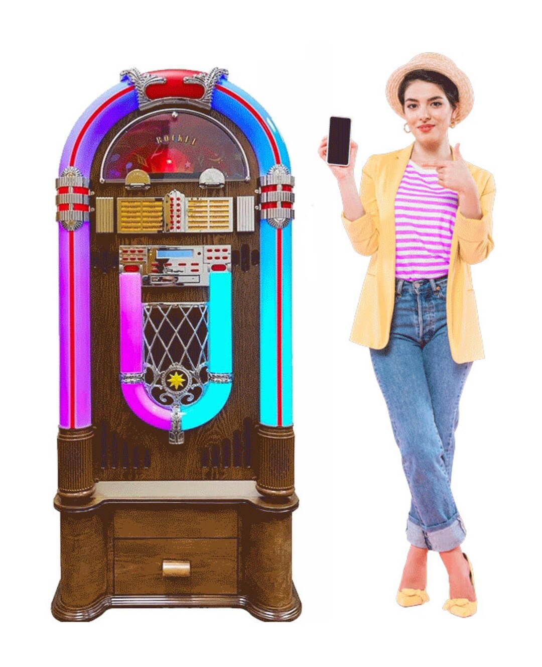 Rocket Music Center Jukebox digital Vinyl Records CD Bluetooth dark-oak ...