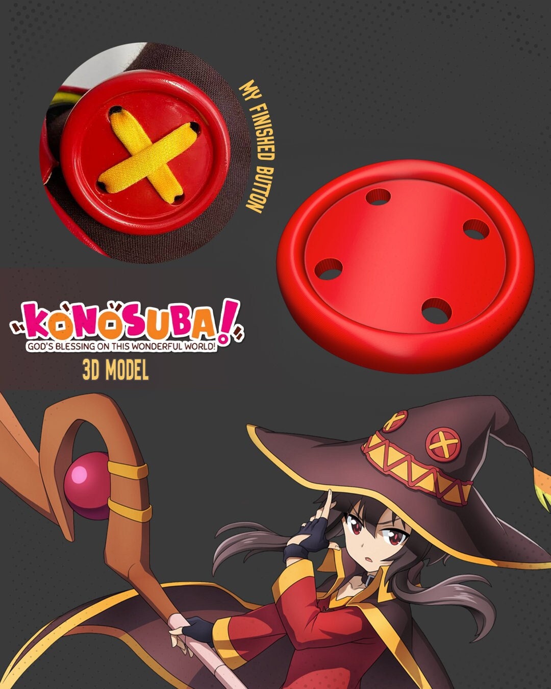 KONOSUBA - MEGUMIN Hat Button for Cosplay 3D File (STL) - Etsy