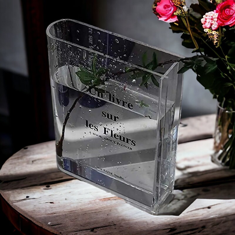 Acrylic Book Vase for Flowers Bookshelf Decor Modern Home Decor for ...