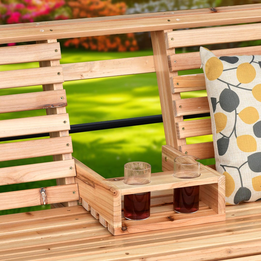 Patio Swing Bench With Folding Coffee Table, Backyard Swing, Wood Bench ...