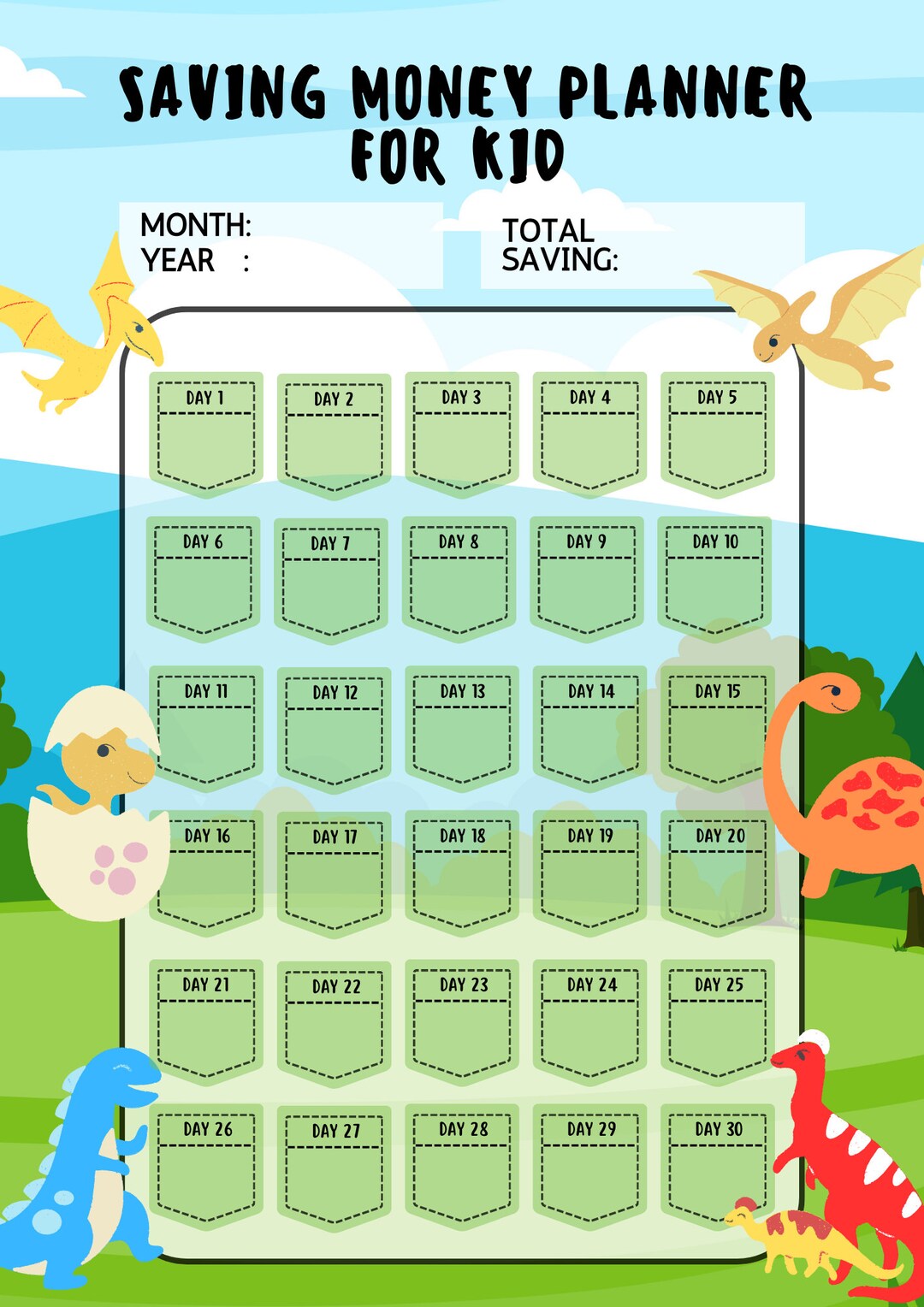 Saving Planner for Kids Dino Theme - Etsy