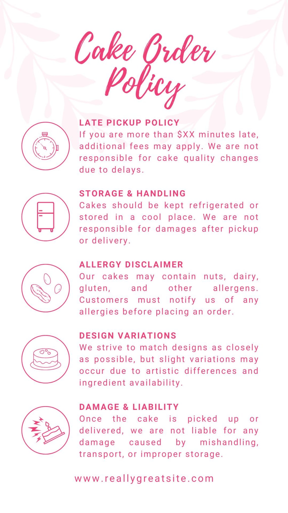 Cake Order Policy Template Canva IG Story & Post Pastry Small Business ...