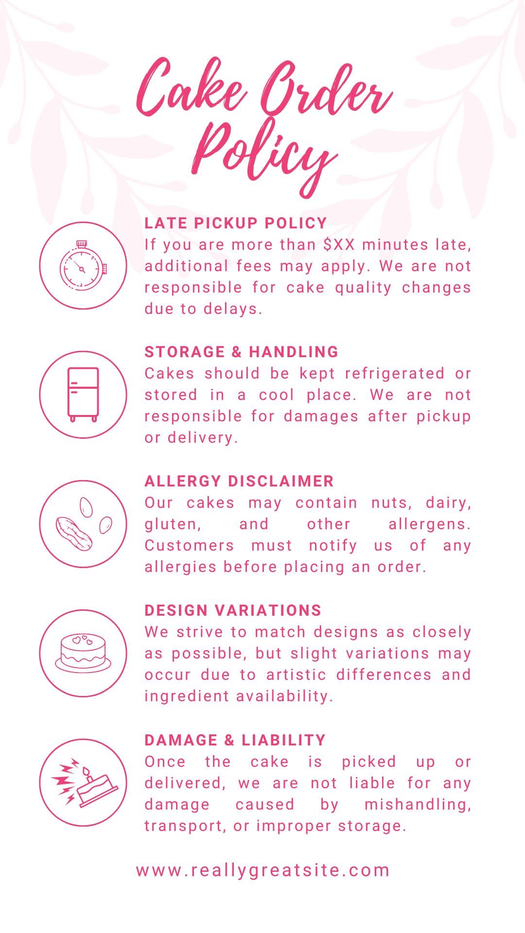Cake Order Policy Template Canva IG Story & Post Pastry Small Business ...