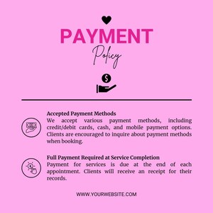 Booking Policy Template Canva for Lash Nail Tech Technician Hairstylist ...