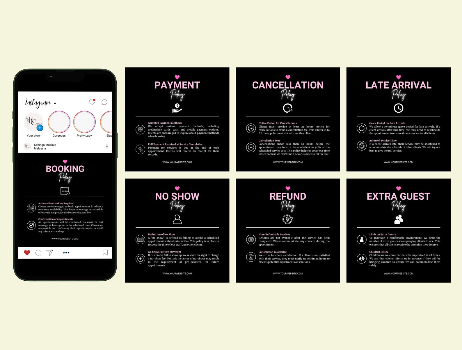 Booking Policy Template Canva for Lash Nail Tech Technician Hairstylist ...