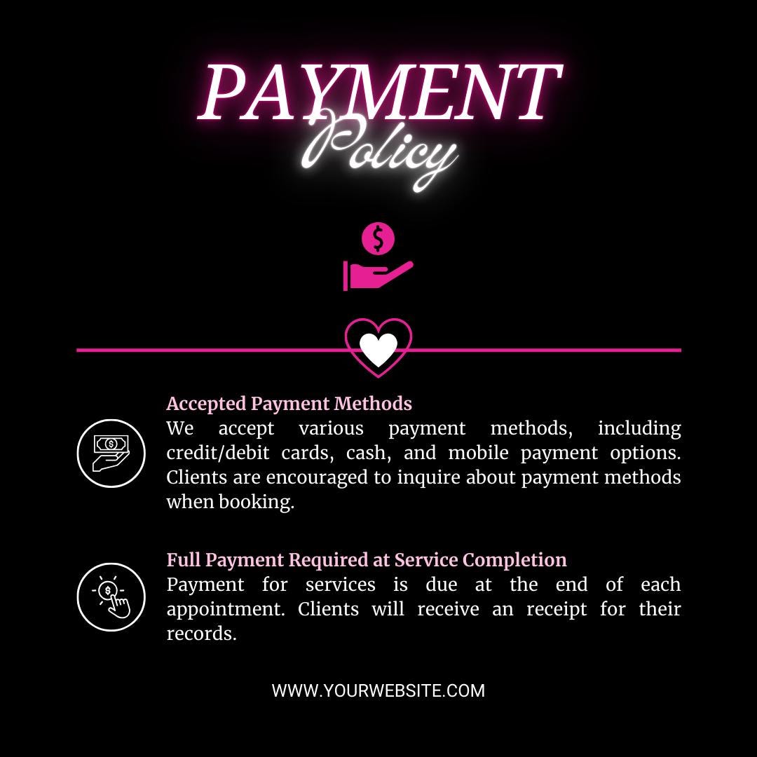 Booking Policy Template Canva for Lash Nail Tech Technician Hairstylist ...