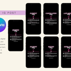 Booking Policy Template Canva for Lash Nail Tech Technician Hairstylist ...