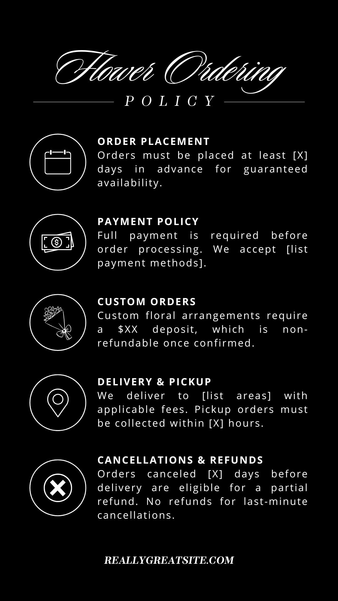 Floral Ordering Policy Template Canva IG Story & Post Small Business ...
