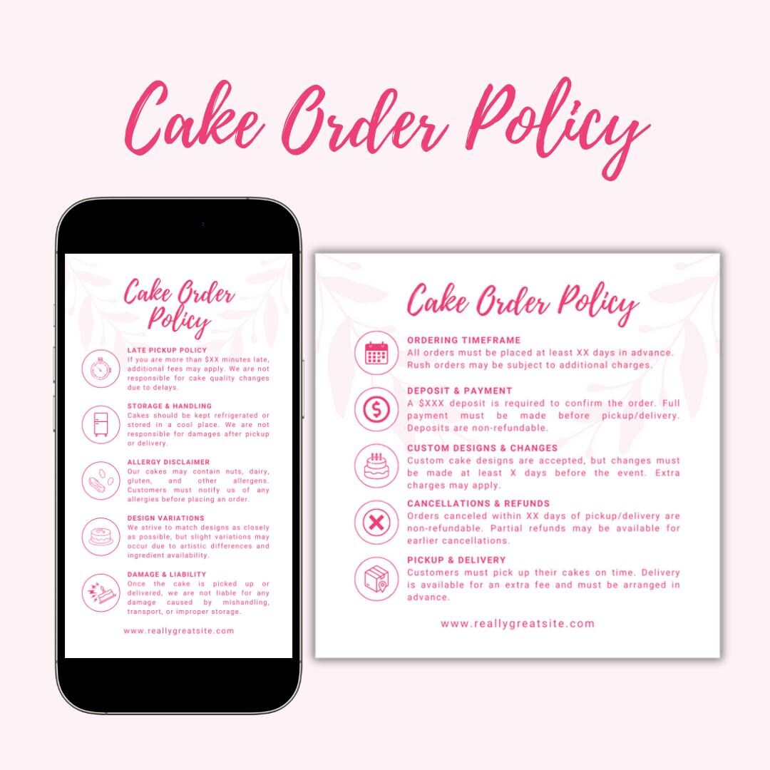 Cake Order Policy Template Canva IG Story & Post Pastry Small Business ...