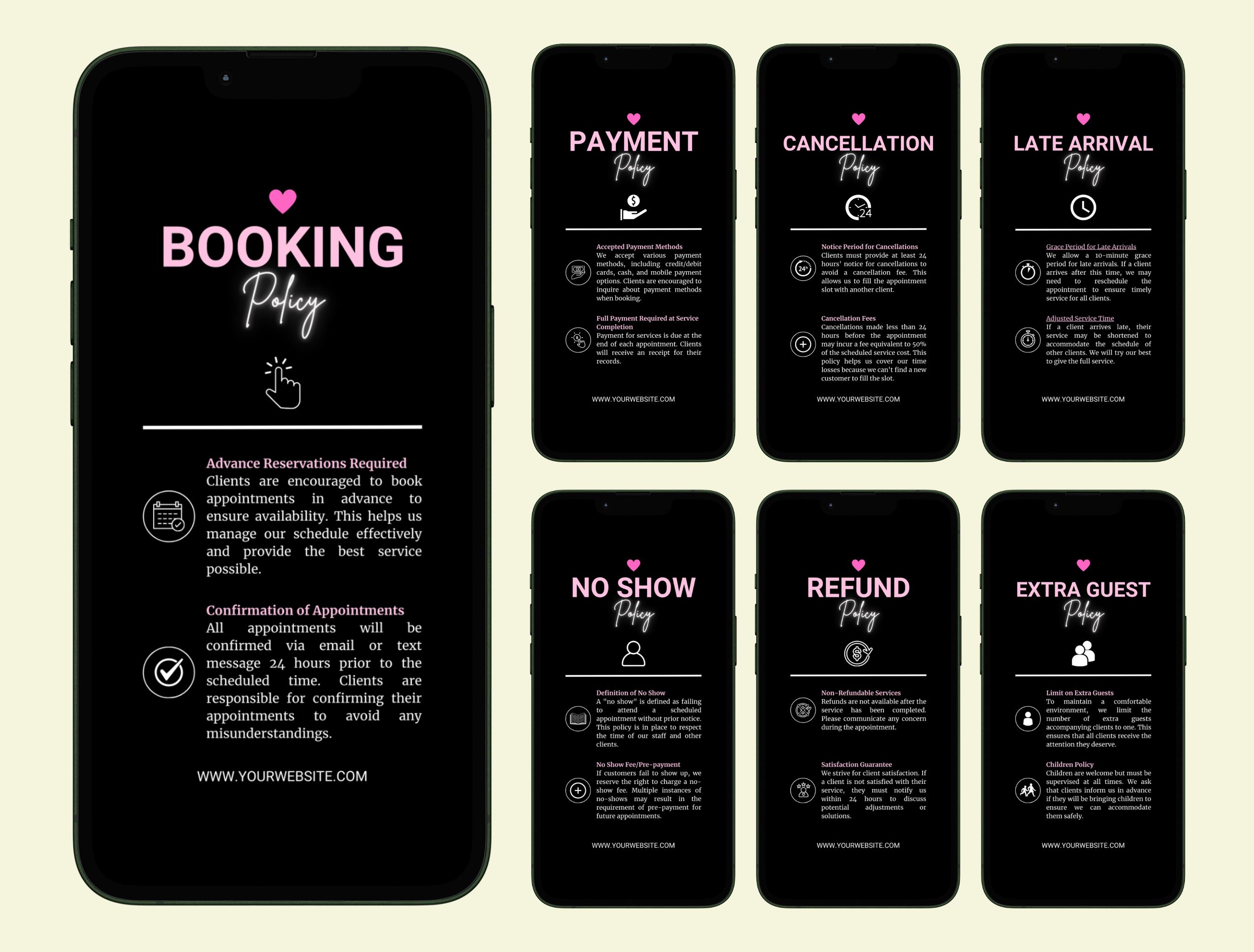Booking Policy Template Canva for Lash Nail Tech Technician Hairstylist ...