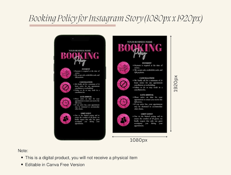 Booking Policy Template Pink, Cancellation Policies for Beauty Salon ...