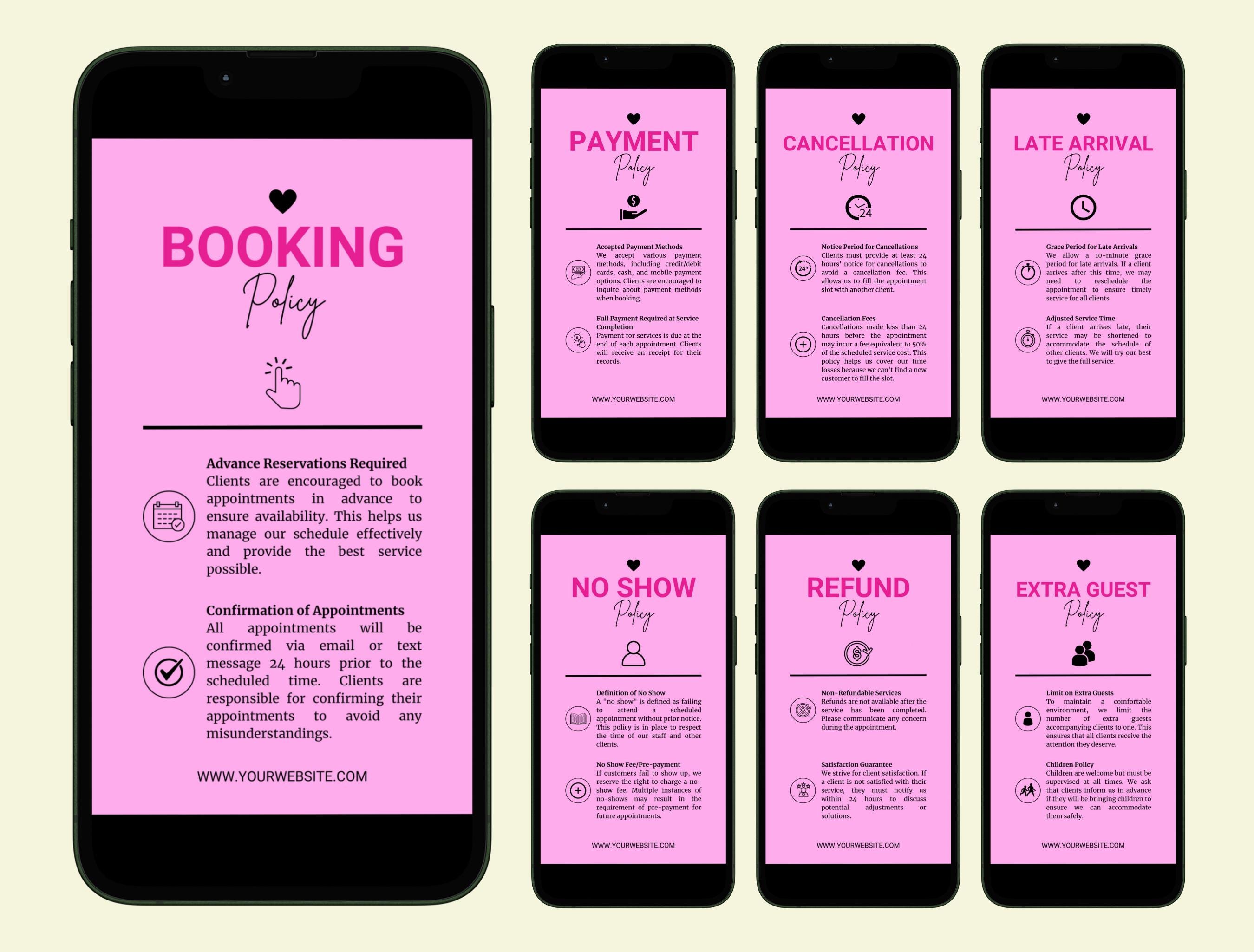 Booking Policy Template Canva for Lash Nail Tech Technician Hairstylist ...