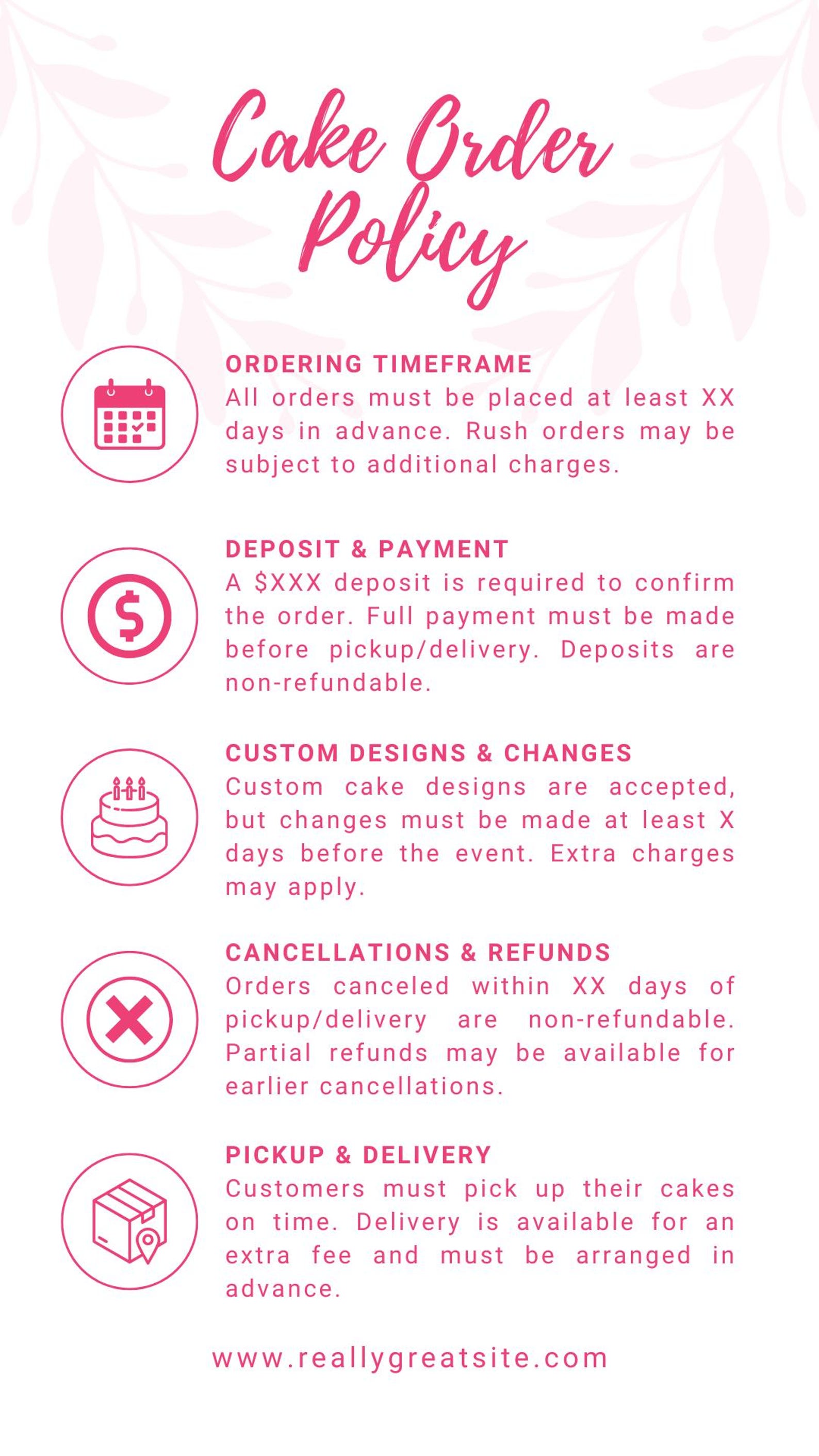 Cake Order Policy Template Canva IG Story & Post Pastry Small Business ...