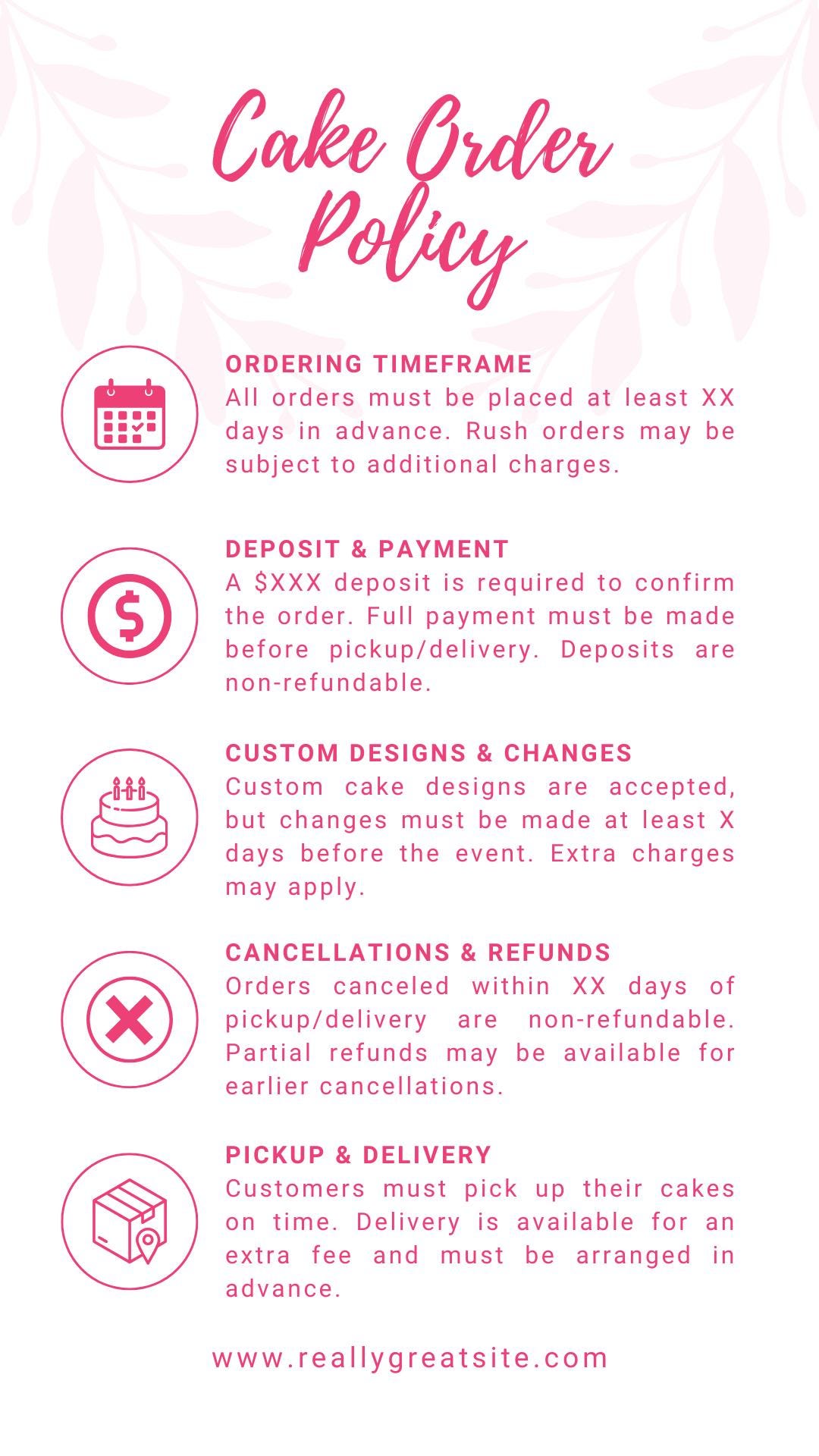 Cake Order Policy Template Canva IG Story & Post Pastry Small Business ...