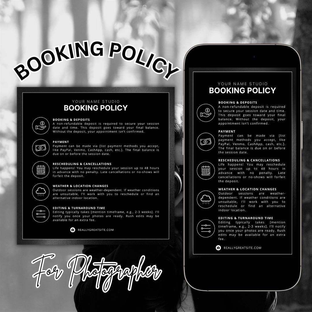 Photographer Booking Policy Template Canva IG Story & Post Small ...