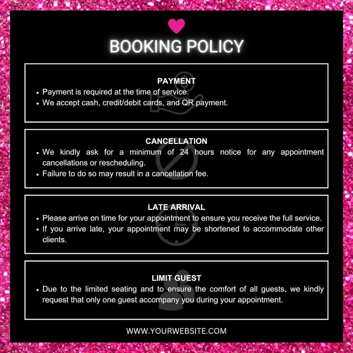 Booking Policy Template Canva for Lash Nail Tech Hair Braid Hairstylist ...