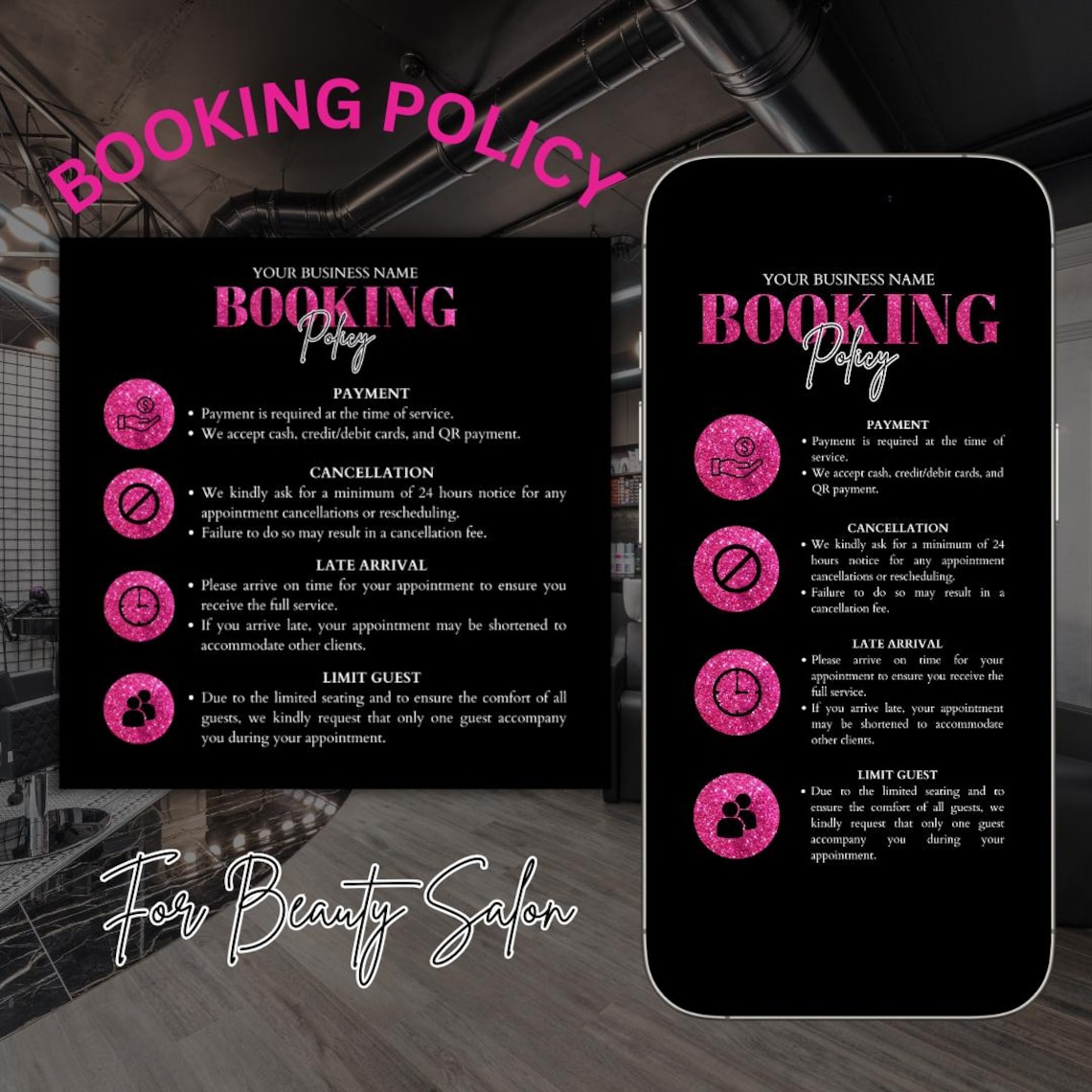 Booking Policy Template Pink, Cancellation Policies for Beauty Salon ...