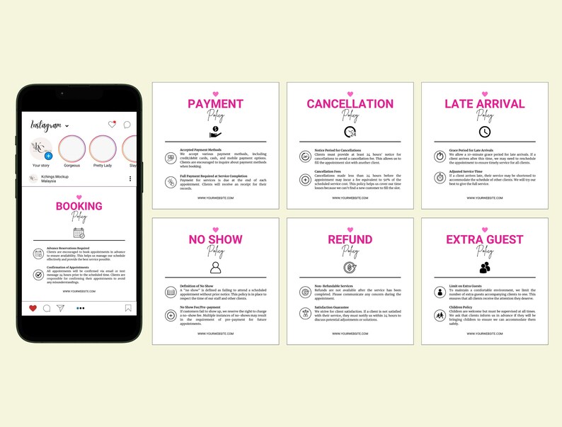 Booking Policy Template Canva for Lash Nail Tech Technician Hairstylist ...