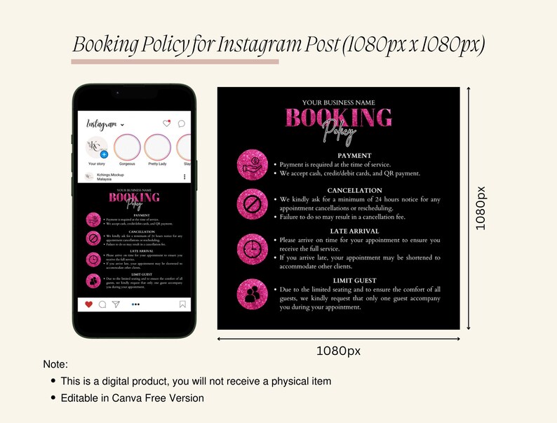 Booking Policy Template Pink, Cancellation Policies for Beauty Salon ...