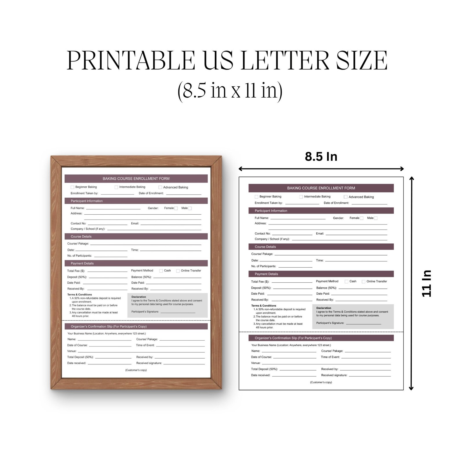 Baking Course Enrollment Form Template in US Letter, Editable Class ...