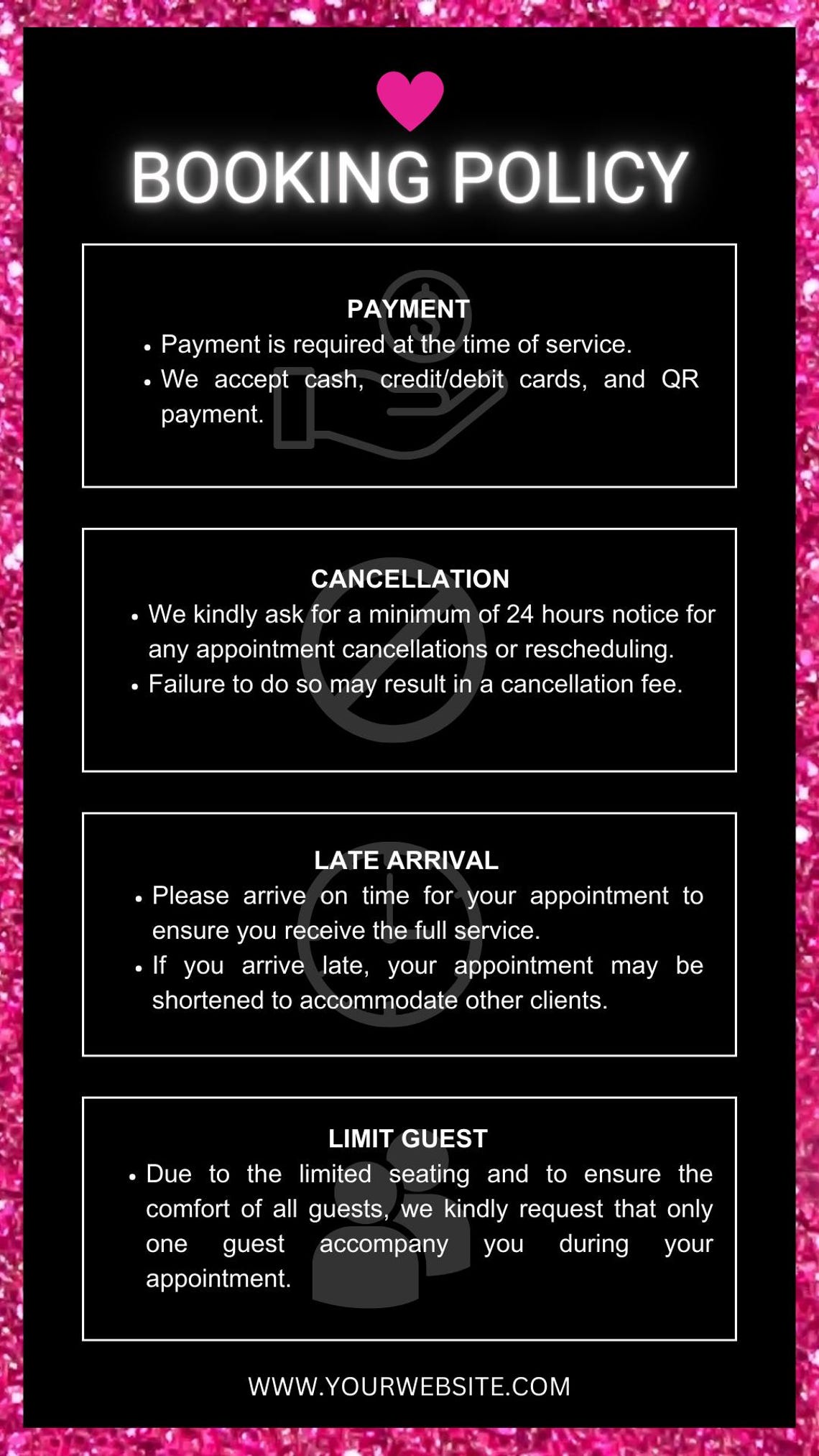 Booking Policy Template Canva for Lash Nail Tech Hair Braid Hairstylist ...