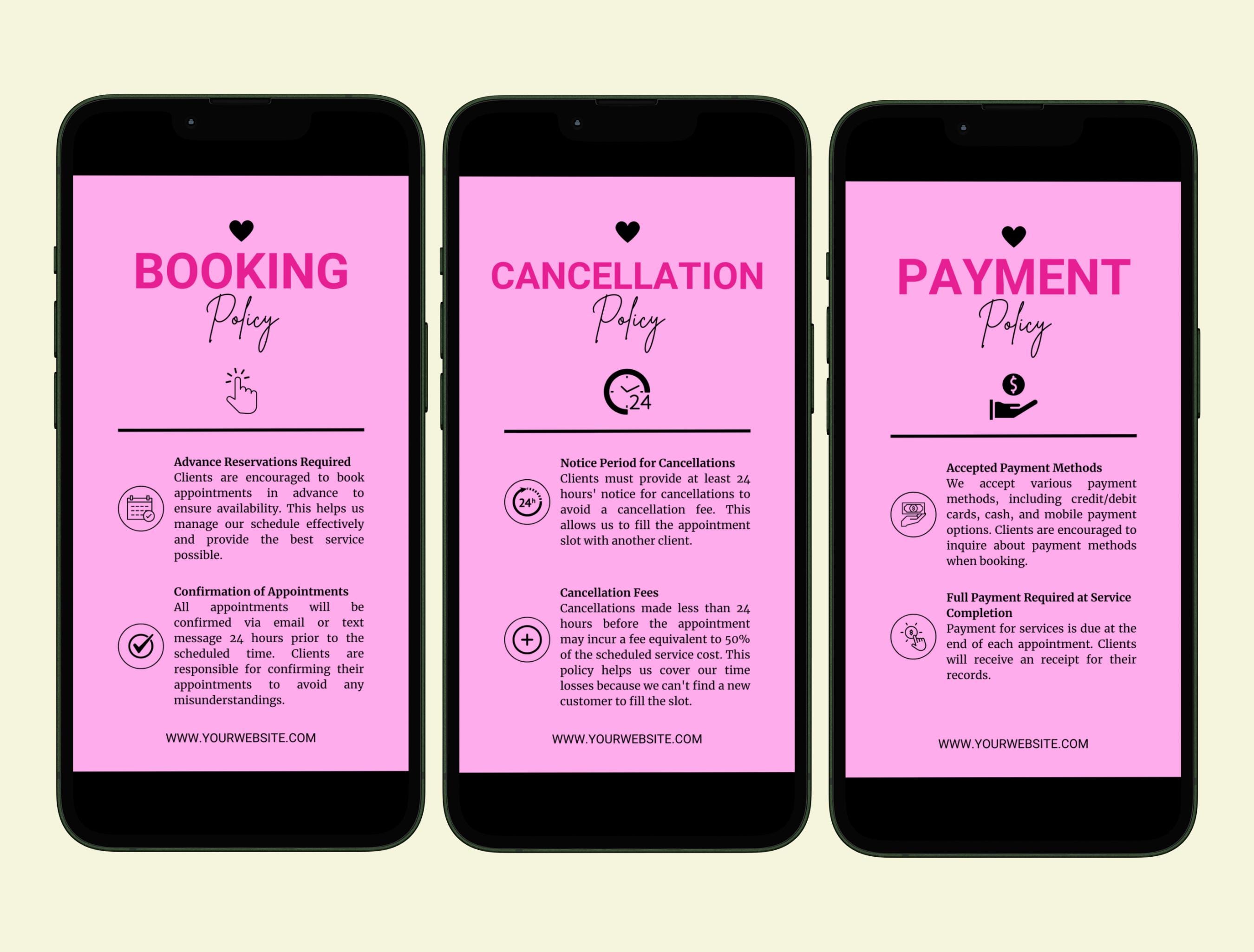 Booking Policy Template Canva for Lash Nail Tech Technician Hairstylist ...