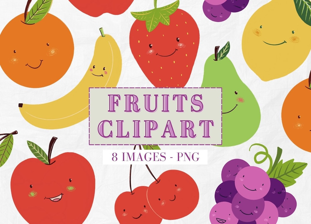 Adorable Fruit Clipart Collection - Digital Download PNG Smiling Cute ...