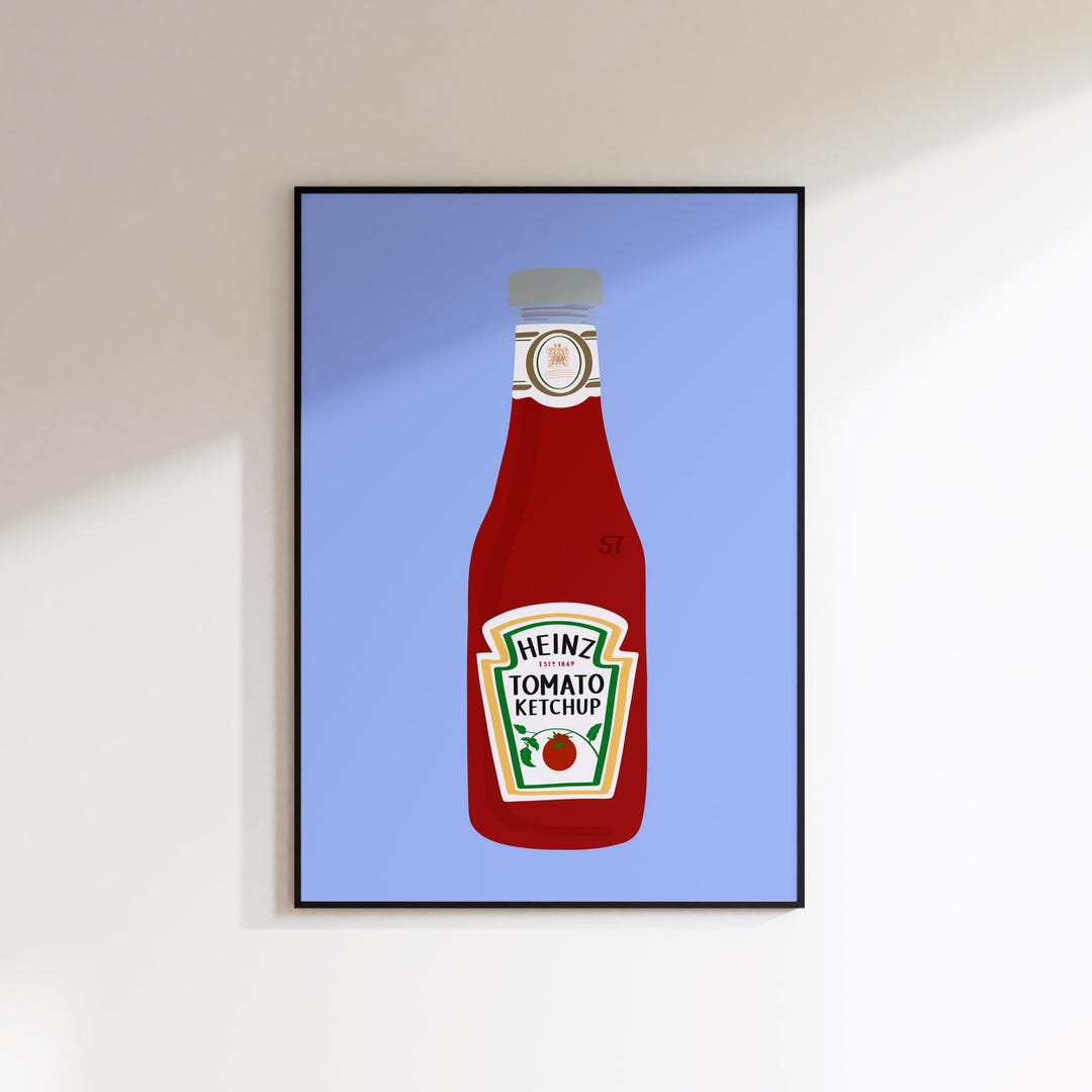 Ketchup Bottle, Ketchup Art Print, Wall Art, Retro Lover, Minimal Wall ...