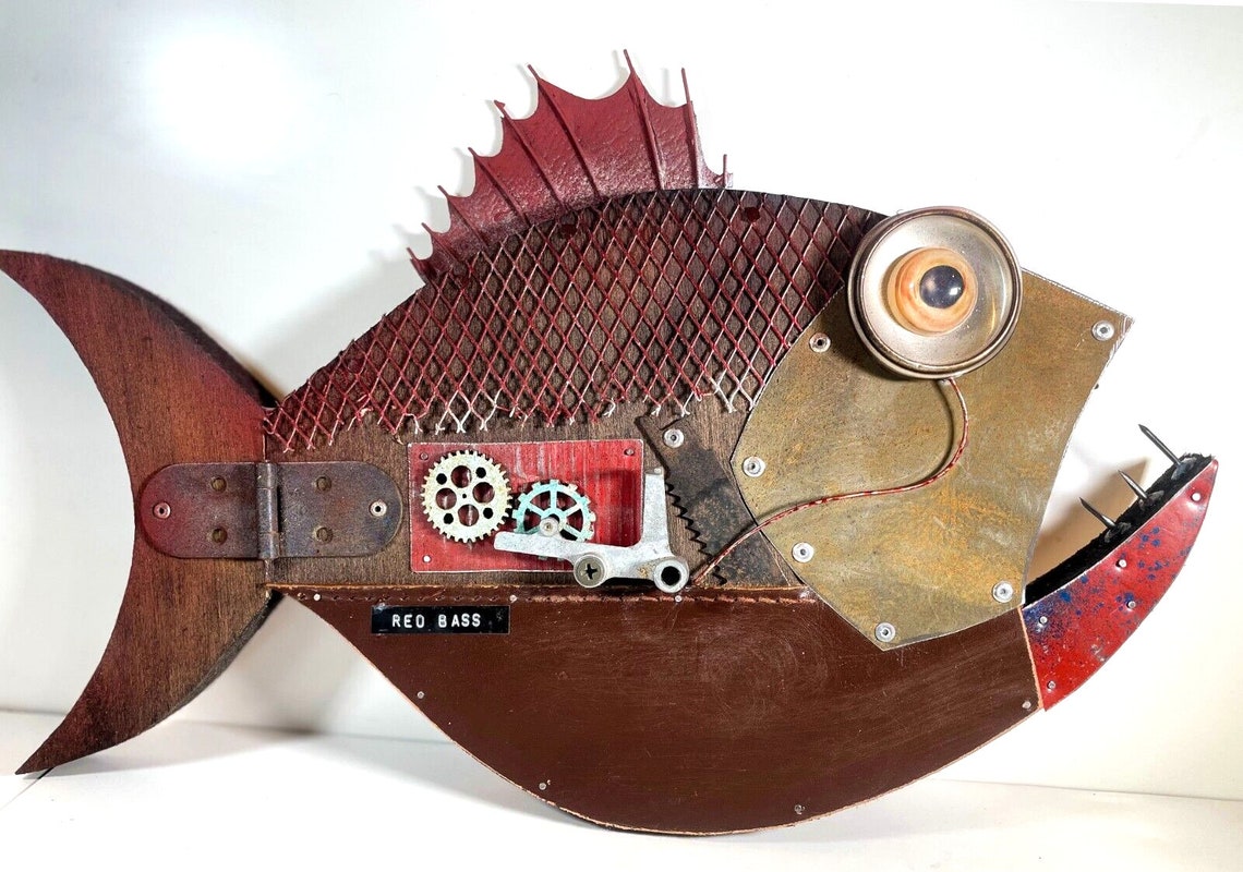 Handmade Steampunk Fish Sculpture Bass Lure Fishing Decor Gift Angling ...