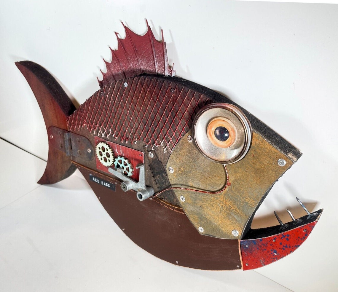 Handmade Steampunk Fish Sculpture Bass Lure Fishing Decor Gift Angling ...