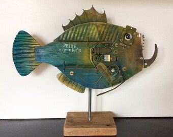 Handmade Steampunk Fish Sculpture Bass Lure Fishing Decor Gift Angling ...